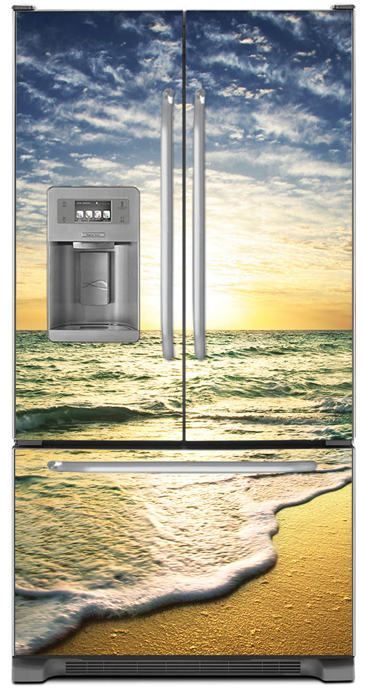 Magnetic Beach Sunrise Fridge Wraps | How to change fridge door look ...